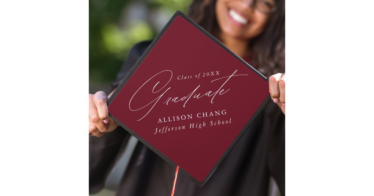 Elegant Minimalist Burgundy Graduation Cap Topper | Zazzle