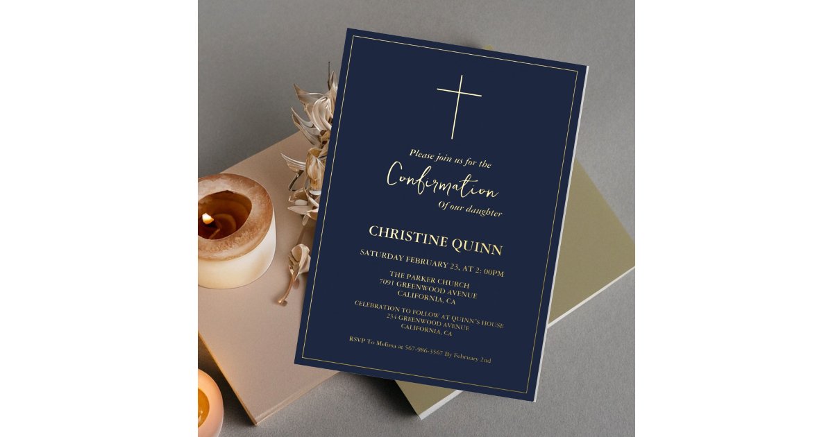 Elegant Minimalist Calligraphy Blue Confirmation Foil Invitation | Zazzle