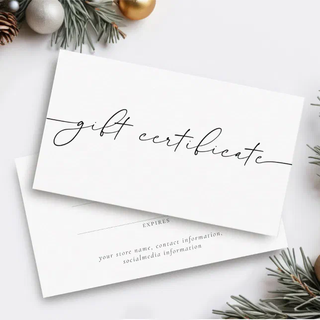 Elegant Minimalist Calligraphy Gift Certificate | Zazzle