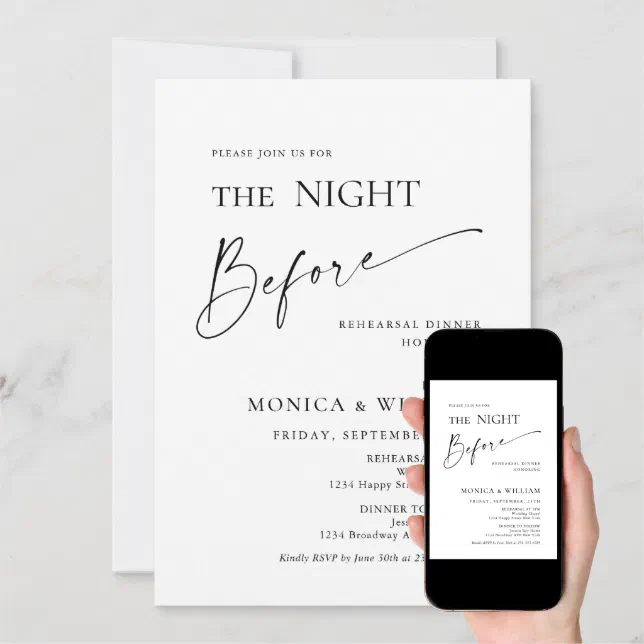 Elegant Minimalist Calligraphy Rehearsal Dinner Invitation | Zazzle