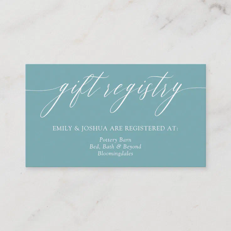 Elegant Minimalist Calligraphy Teal Gift Registry Enclosure Card | Zazzle