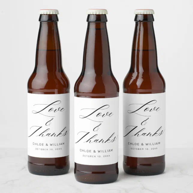 Elegant Minimalist Calligraphy Wedding Beer Bottle Label | Zazzle