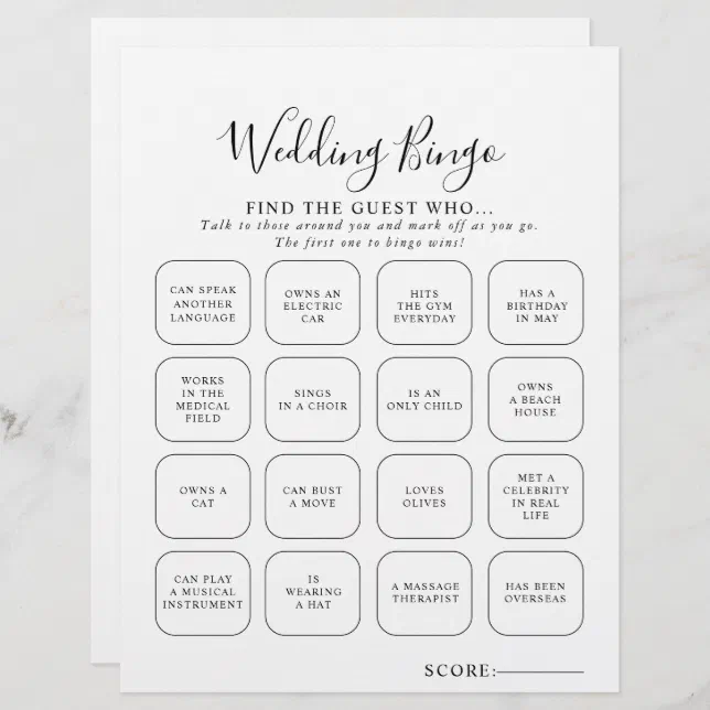 Elegant Minimalist Calligraphy Wedding Bingo Game | Zazzle