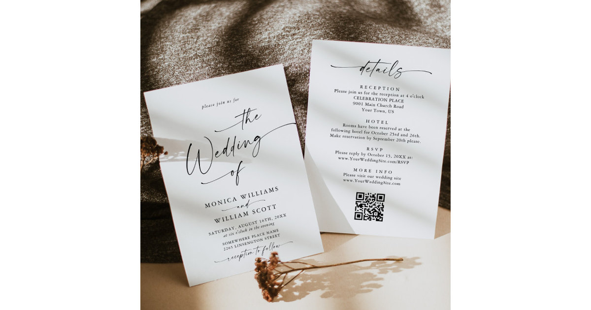 Elegant Minimalist Calligraphy Wedding Invitation | Zazzle