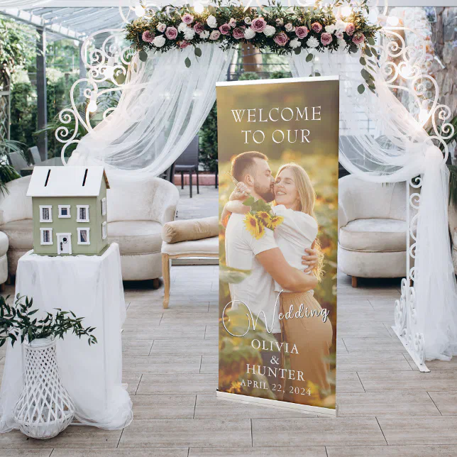 Elegant Minimalist, Calligraphy Wedding Photo Retractable Banner | Zazzle