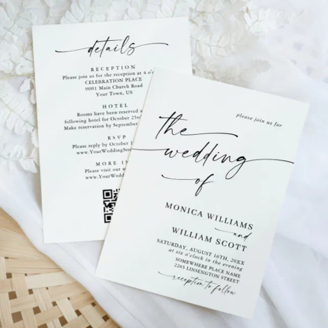 Elegant Minimalist Calligraphy Wedding QR code Invitation | Zazzle