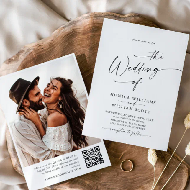 Elegant Minimalist Calligraphy Wedding QR code Invitation | Zazzle