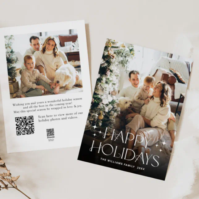 Elegant Minimalist Christmas 2 Photo QR code Holiday Card | Zazzle