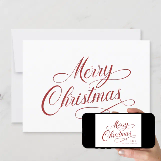 Elegant Minimalist Christmas Greeting QR code Holiday Card | Zazzle