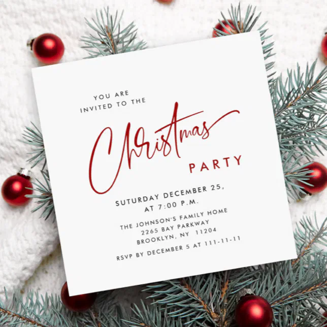 Elegant Minimalist Christmas Holiday Party Simple Invitation | Zazzle