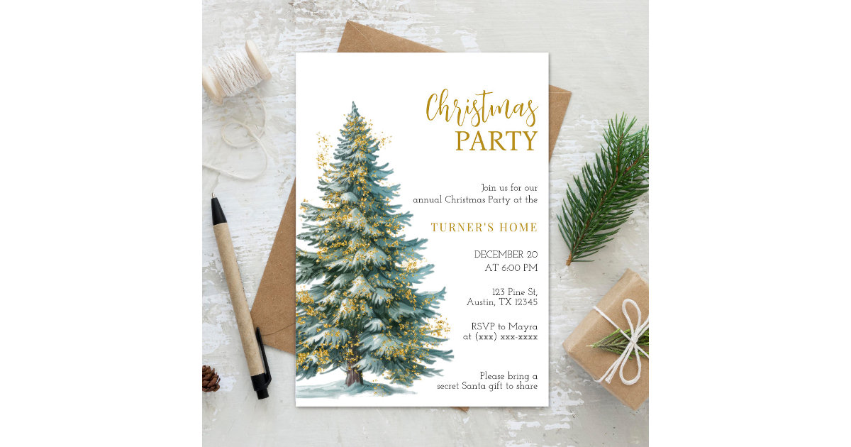 Elegant Minimalist Christmas Party Invitation | Zazzle
