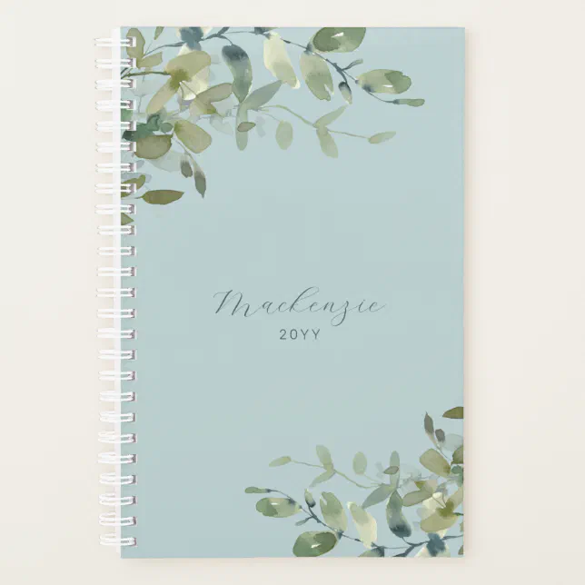 Elegant Minimalist Dusty Blue Eucalyptus Greenery Planner | Zazzle