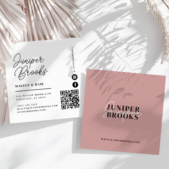 Elegant Minimalist Dusty Pink QR Code Square Business Card | Zazzle