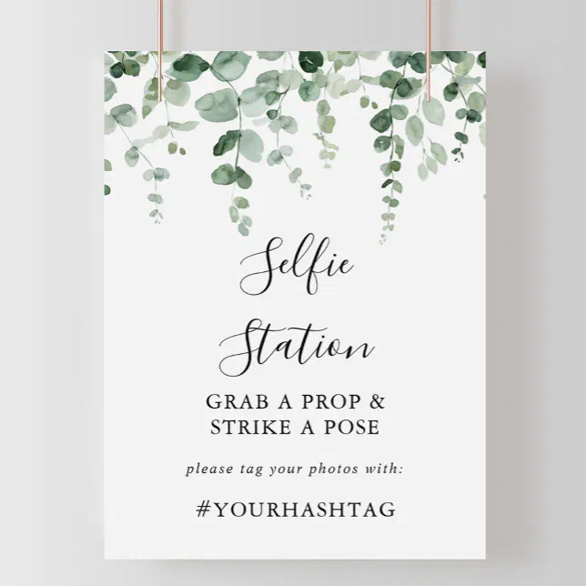 Elegant Minimalist Eucalyptus Selfie Station Sign | Zazzle