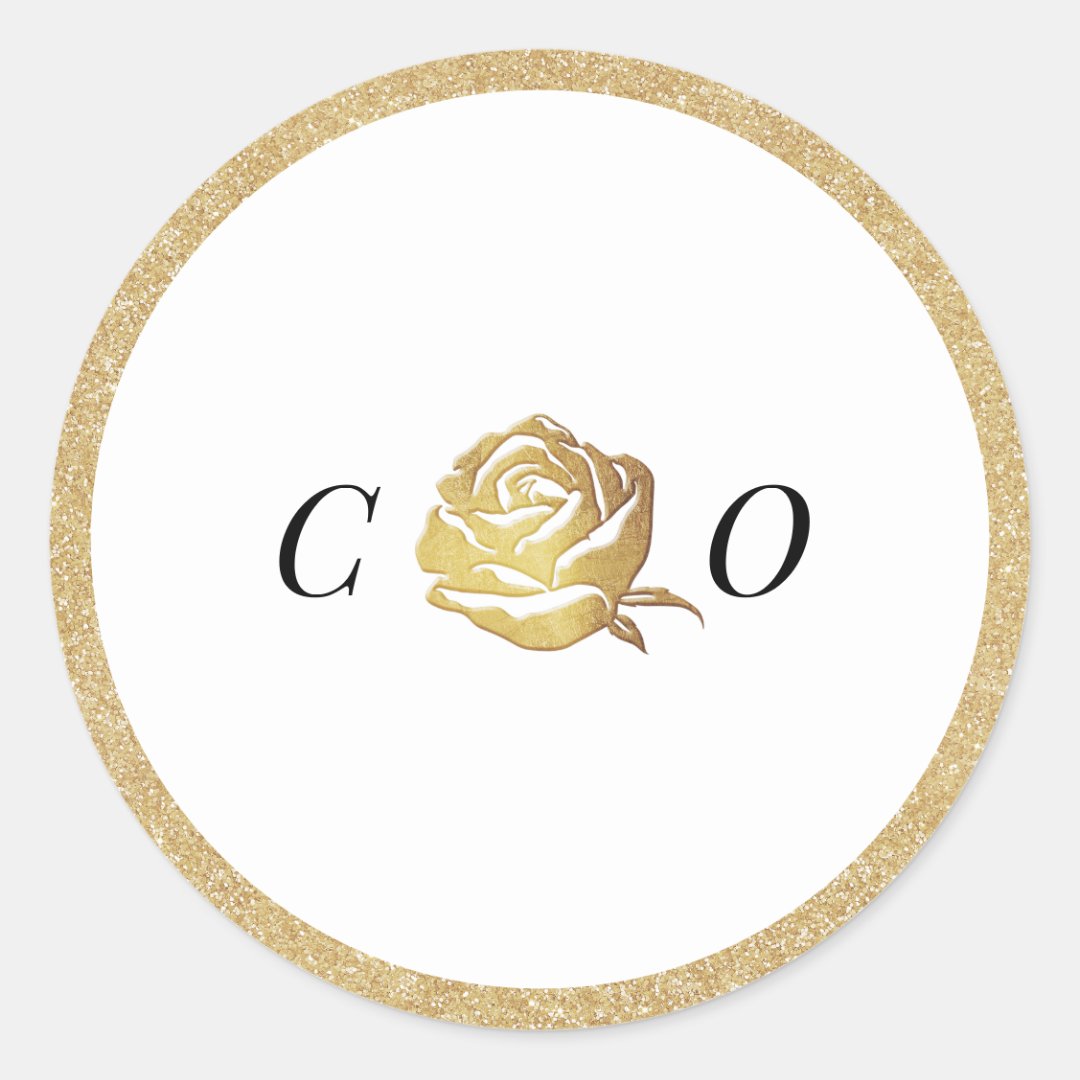 Elegant minimalist faux gold rose monogram classic round sticker | Zazzle