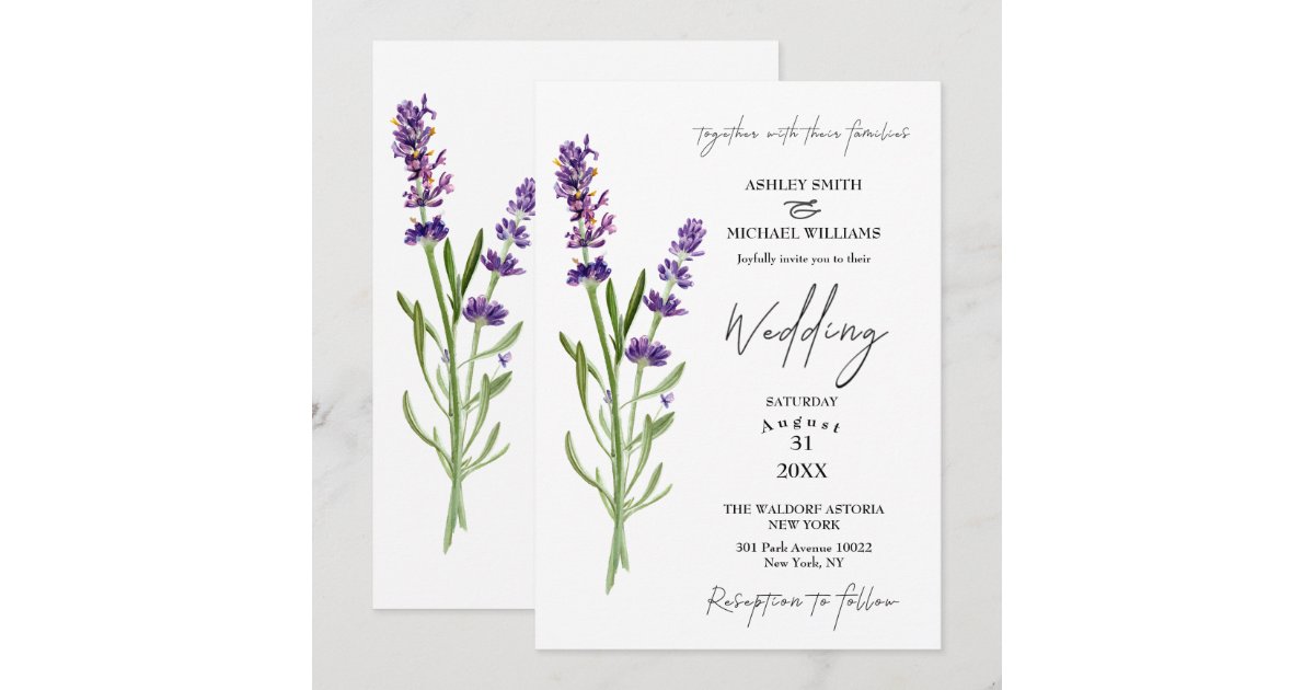Elegant Minimalist Floral Lavender Wedding Invitation | Zazzle