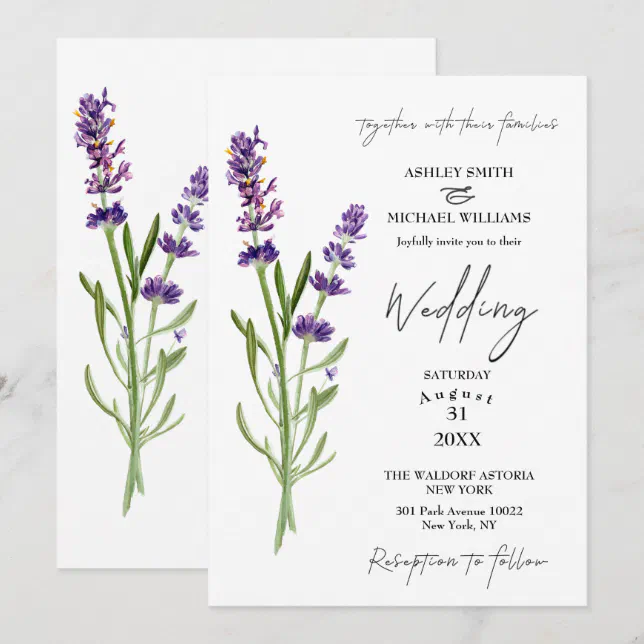 Elegant Minimalist Floral Lavender Wedding Invitation | Zazzle