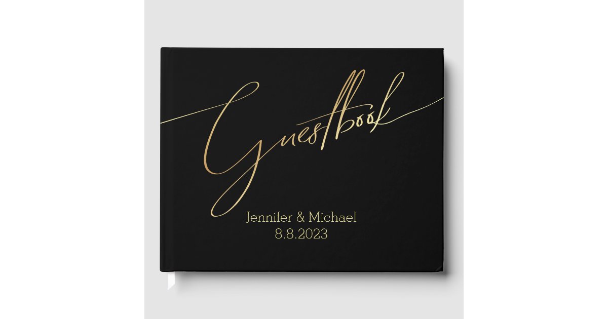 elegant minimalist gold black handwriting wedding guest book | Zazzle