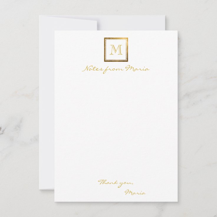 Elegant Minimalist Gold Double Framed Monogram Note Card | Zazzle