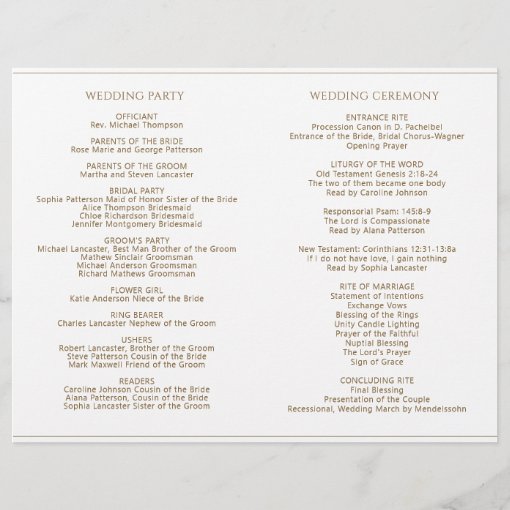 Elegant Minimalist, Gold Folded Wedding Program | Zazzle