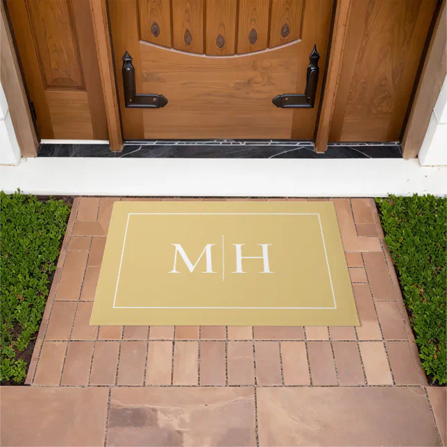 Elegant Minimalist Gold White Monogram Doormat | Zazzle