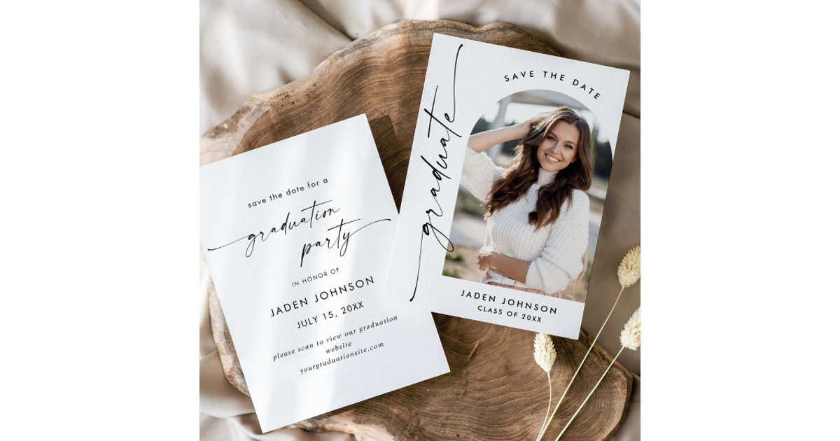 Elegant Minimalist Graduation Party One Photo Save The Date | Zazzle