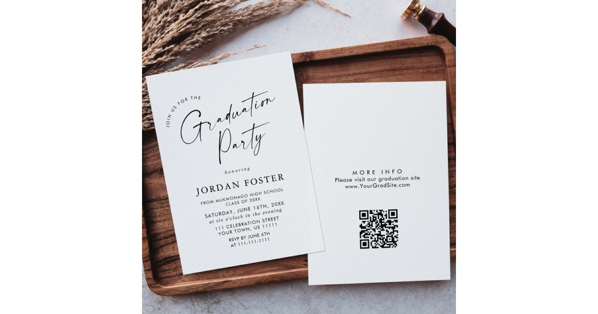 Elegant Minimalist Graduation Party QR code Invitation | Zazzle