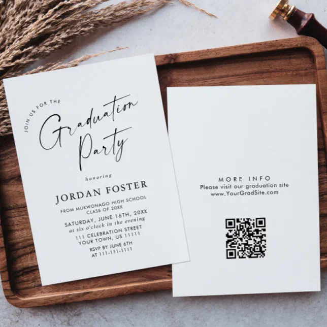 Elegant Minimalist Graduation Party QR code Invitation | Zazzle