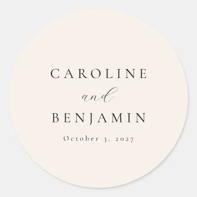 Elegant Minimalist Ivory Cream Calligraphy Wedding Classic Round ...