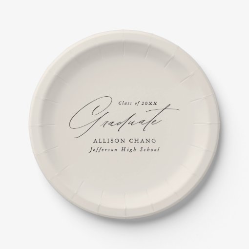 Elegant Minimalist Ivory Graduation Paper Plates | Zazzle