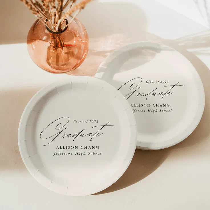 Elegant Minimalist Ivory Graduation Paper Plates | Zazzle