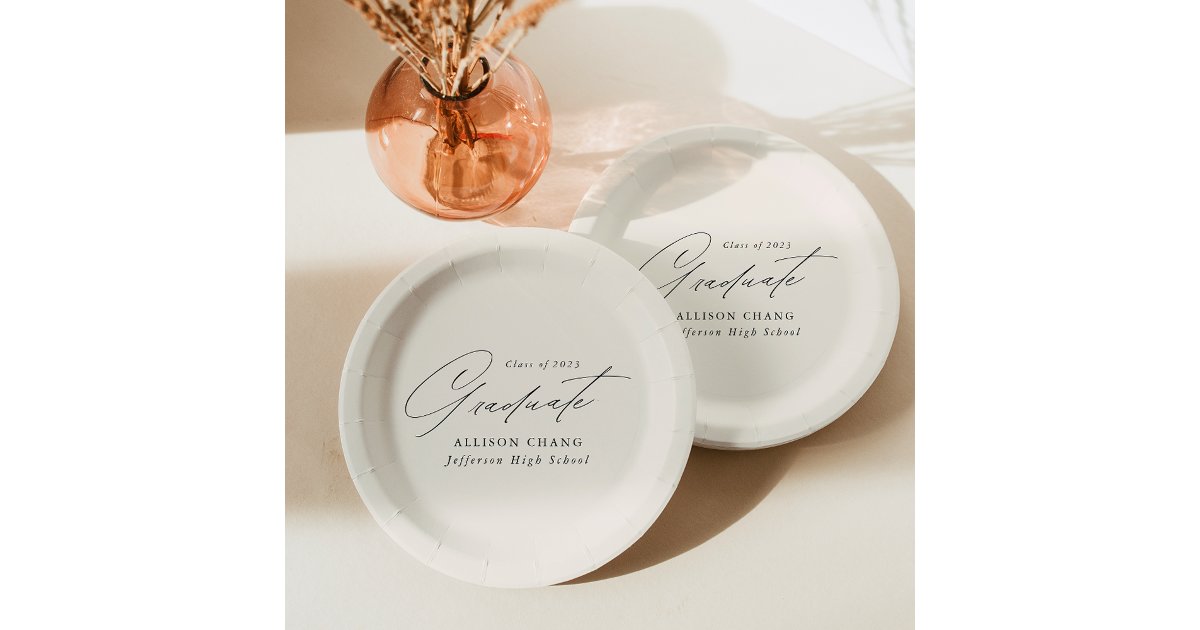 Elegant Minimalist Ivory Graduation Paper Plates | Zazzle