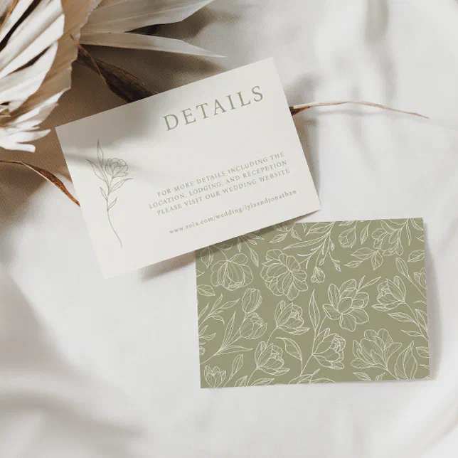 Elegant Minimalist Ivory & Olive Detail Cards | Zazzle