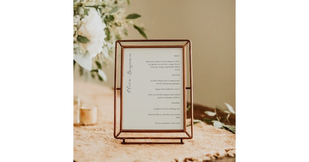 Elegant Minimalist Ivory Script Custom Wedding Menu | Zazzle