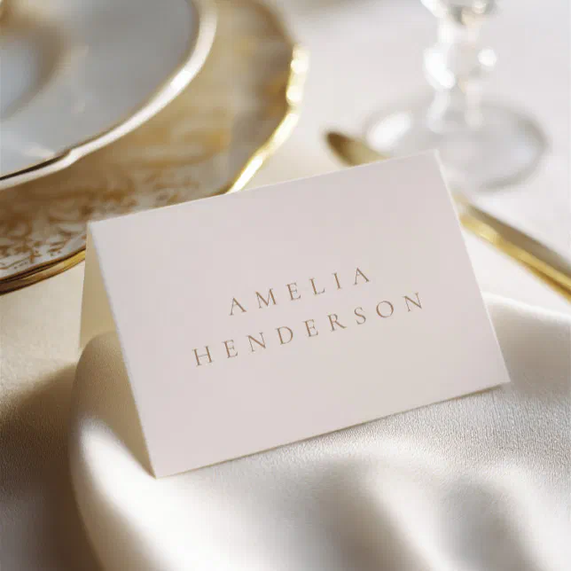 Elegant Minimalist Ivory Taupe Wedding Place Card | Zazzle