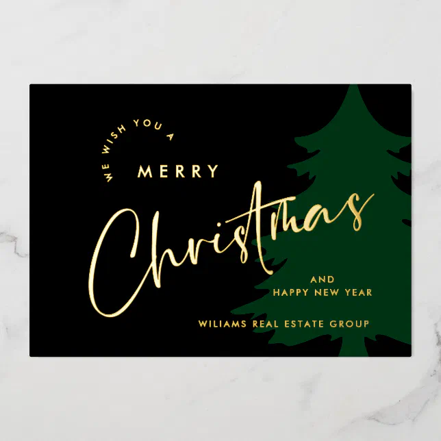 Elegant Minimalist Merry Christmas Corporate Gold Foil Holiday Card ...