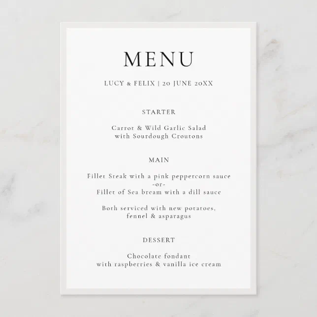 Elegant Minimalist | Modern Chic Simple Wedding Menu | Zazzle