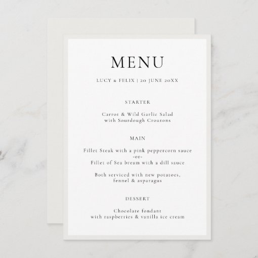 Elegant Minimalist | Modern Chic Simple Wedding Menu | Zazzle