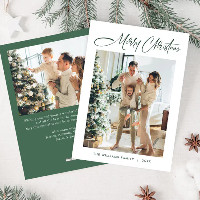 Elegant Minimalist Modern Christmas 2 Photo Holiday Card | Zazzle