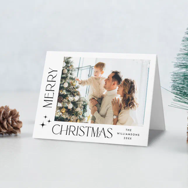 Elegant Minimalist Modern Christmas 3 Photo Holiday Card | Zazzle