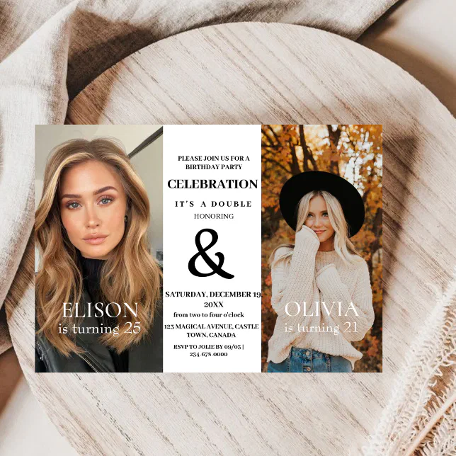 Elegant Minimalist Modern Double Birthday Invitation | Zazzle