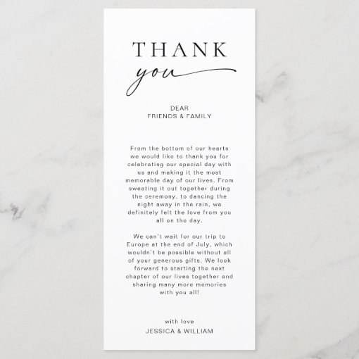 Elegant Minimalist Modern Wedding Thank You Menu | Zazzle