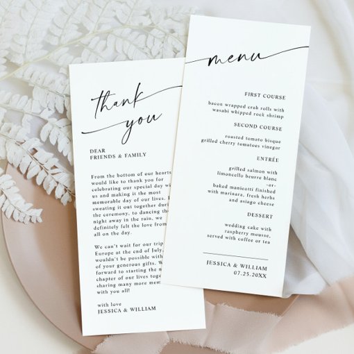 Elegant Minimalist Modern Wedding Thank You Menu | Zazzle