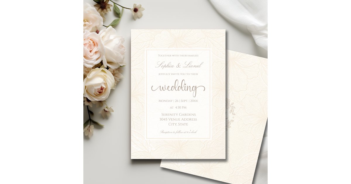 Elegant Minimalist Monotone Floral Wedding Invitation | Zazzle
