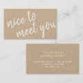 Elegant Minimalist Nice to Meet You Greeting Kraft Business Card | Zazzle