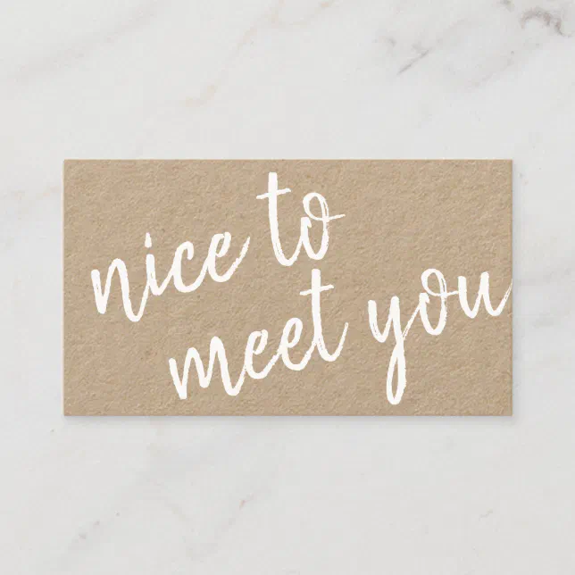 Elegant Minimalist Nice to Meet You Greeting Kraft Business Card | Zazzle
