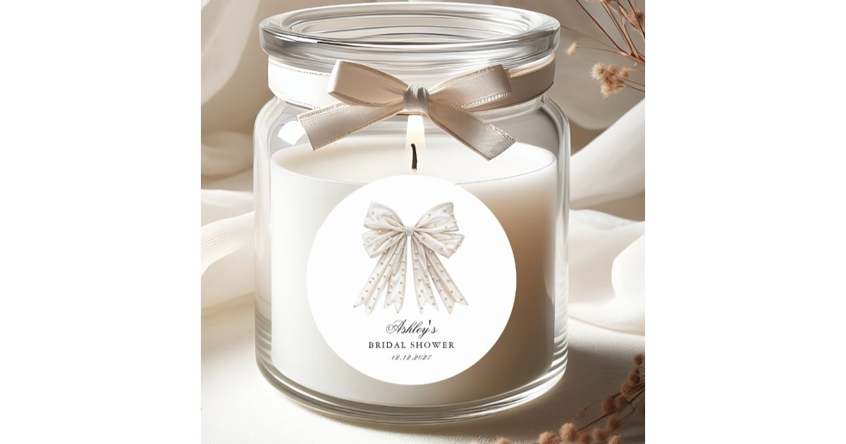 Elegant Minimalist Pearls Bow Bridal Shower Classic Round Sticker | Zazzle