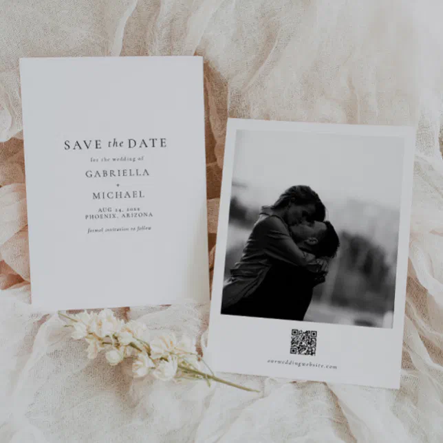 Elegant Minimalist Photo QR Code Save the Date Invitation | Zazzle