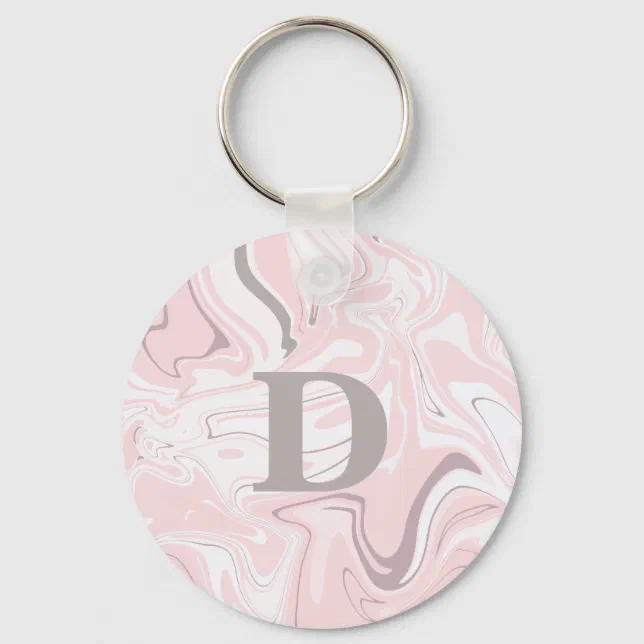 Elegant minimalist pink and white marble look keychain | Zazzle