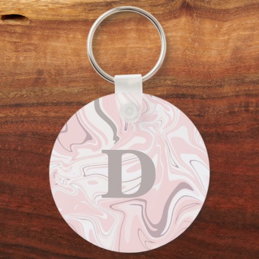 Elegant minimalist pink and white marble look keychain | Zazzle